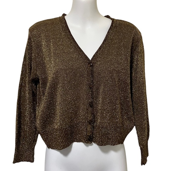 Vintage | Sweaters | Vintage 9s Y2k Spunky Usa Gold Metallic Cardigan ...